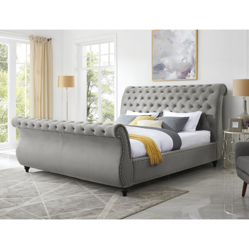 Gray sleigh bed queen store